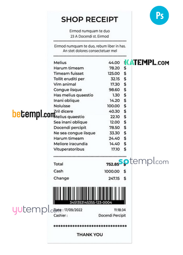 SHOP payment check template PSD template