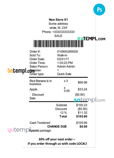 STORE payment receipt PSD template