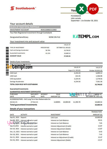 Chile Scotiabank bank statement easy to fill template in Excel and PDF ...
