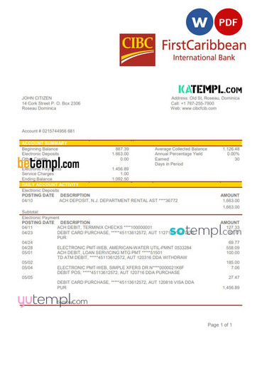 Dominica CIBC First Caribbean International Bank proof of address ...