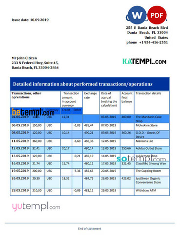 Hong Kong Citibank proof of address bank statement template in Word and ...