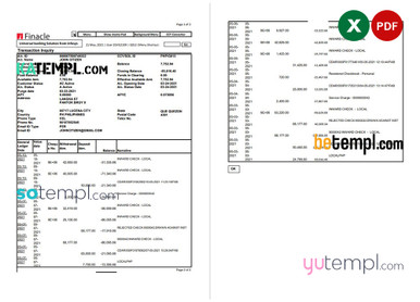 India Finacle bank statement in Excel and PDF format (2 pages)