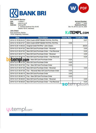 Indonesia Bank Rakyat Indonesia (BRI) easy to fill bank statement in ...