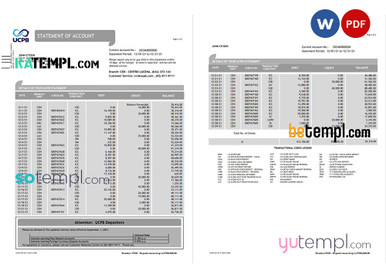 Philippines UCPB bank statement of account template in Word and PDF format