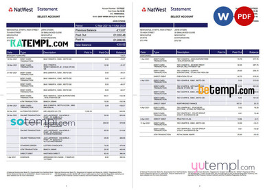 United Kingdom Metro bank statement template in Excel and PDF format