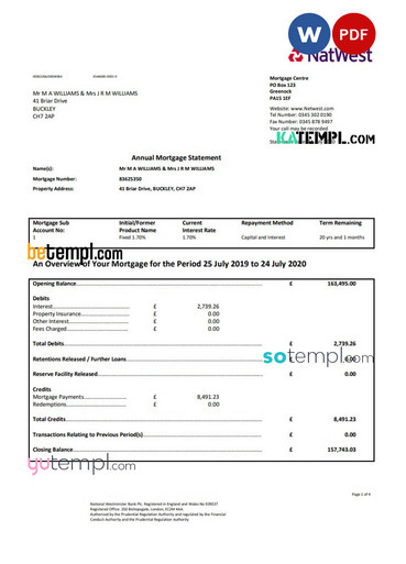 United Kingdom Nationwide bank statement template in Word and PDF file ...