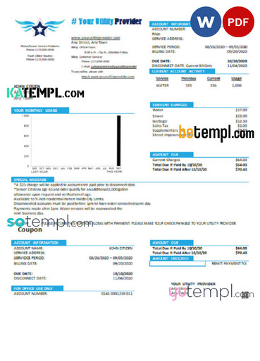 # blue safe universal multipurpose utility bill template in Word format