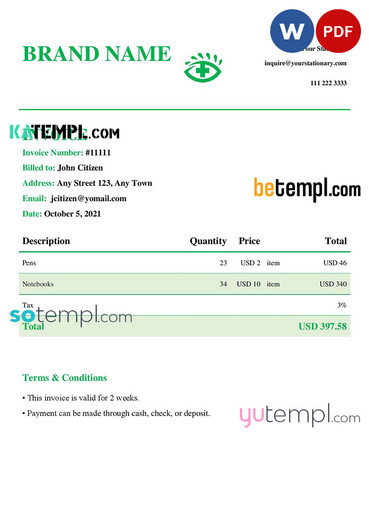 # green eye universal multipurpose invoice template in Word and PDF ...