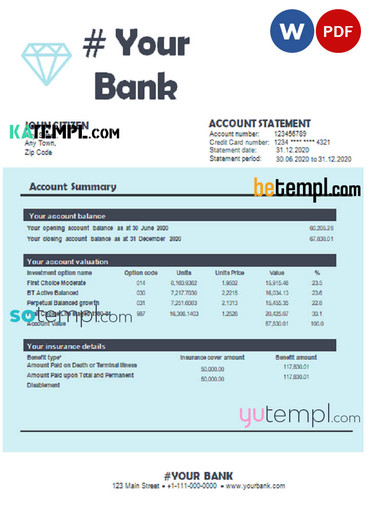 # powder blue universal multipurpose bank statement template in Word format