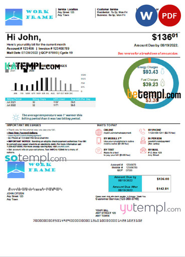 # work frame universal multipurpose utility bill, Word and PDF template