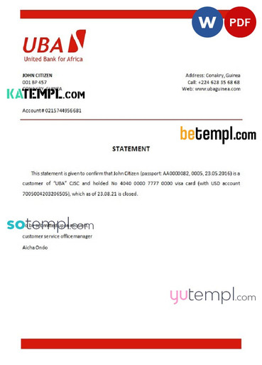 Guinea UBA bank account closure reference letter template in Word and ...