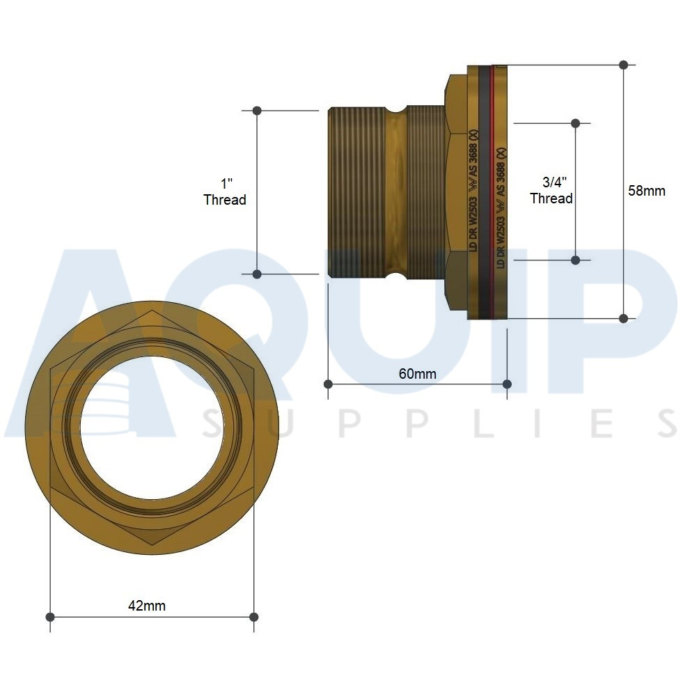 25mm/20mm Brass Tank Outlet for Smooth Wall Tank
