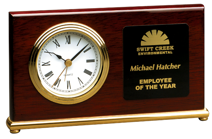 Rosewood Piano Finish Horizontal Desk Clock with Gold Trim - JB's ...