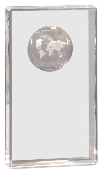Clear Crystal Rectangle with Etched Globe - JB's Awards & Custom Apparel