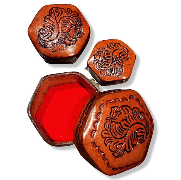 Leather 3-in-1 Box - Hexagonal Tooled Western Leaves Pattern - Sanyork ...