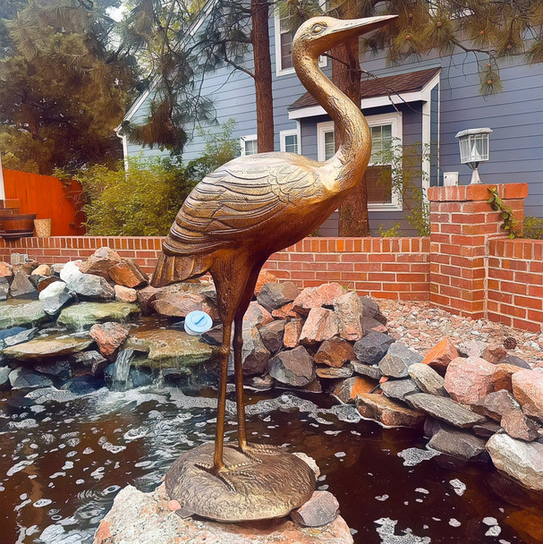 Standing Crane Bronze Color Recycled Cast Aluminum Artist Made Garden ...
