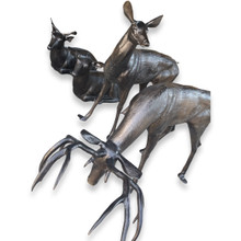 Deer Buck Doe Family of Four Sculpture Bronze Finish Statues Life Size Set