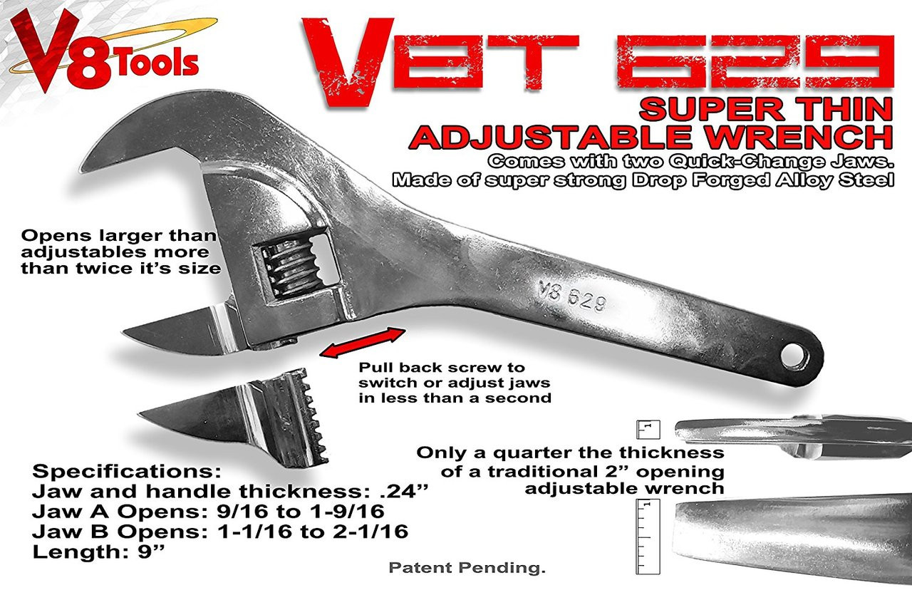 V8-629 Super Thin Adjustable Wrench
