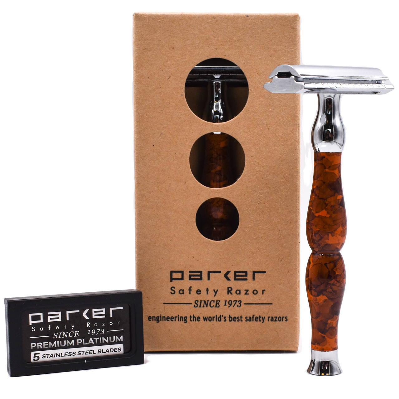 Parker 45R Heavyweight Double Edge Safety Razor & 5 Shark Super Chrome