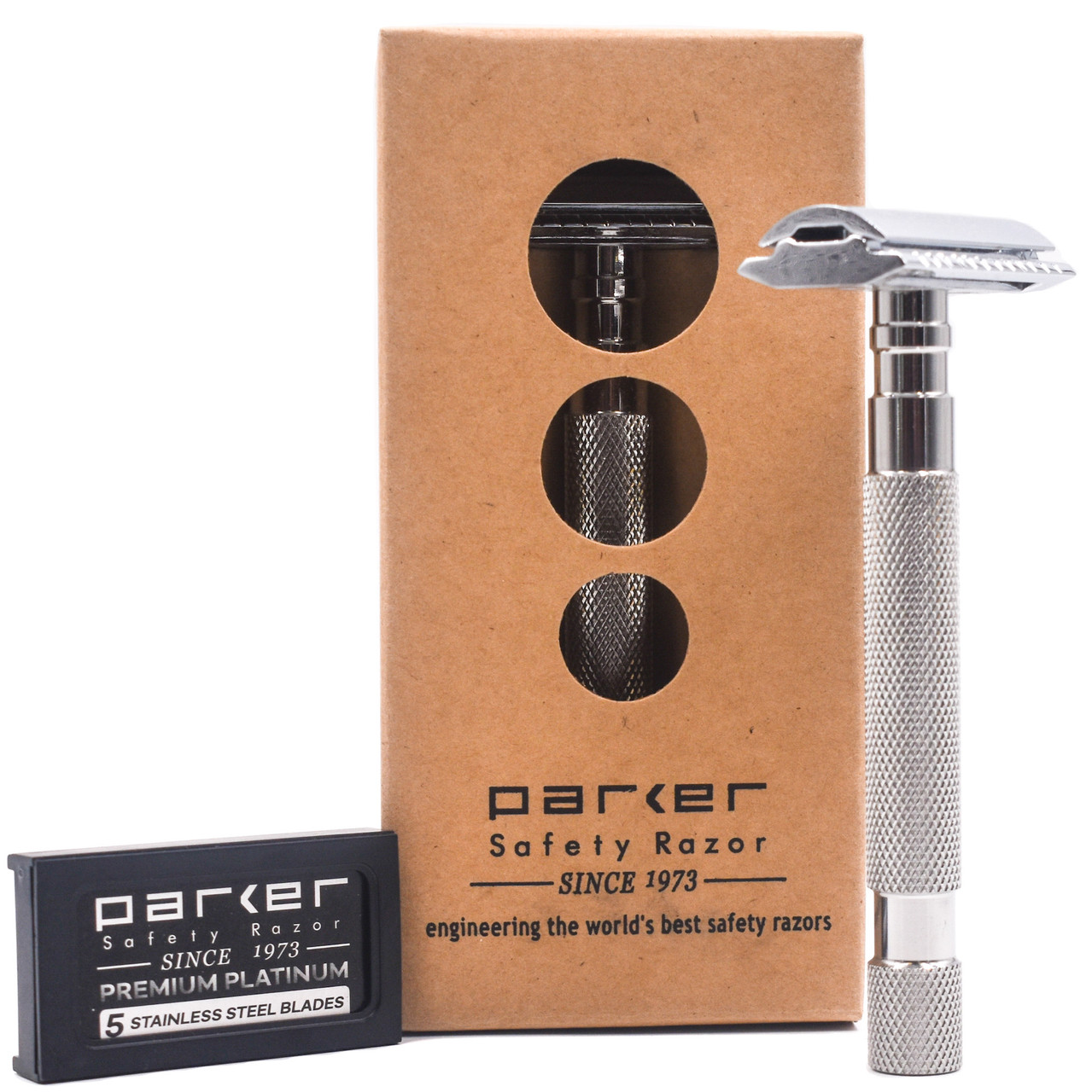 Parker 64R Stainless Steel Handle Safety Razor with Closed Comb Head