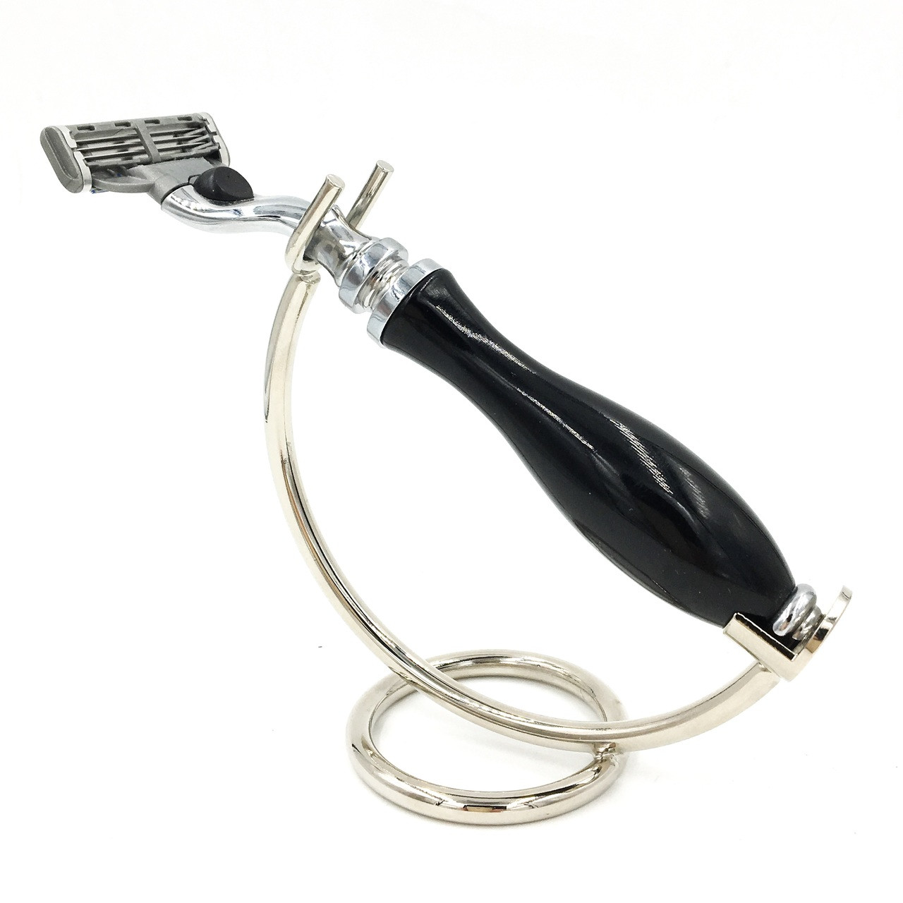 Curved Chrome Razor Stand for Straight, Shavette and Cartridge Razors