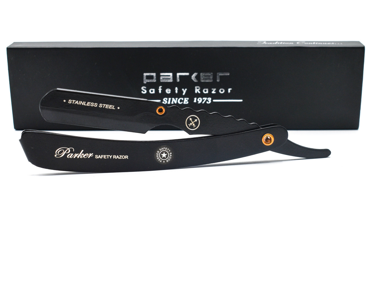 Parker SRXBLK Stainless Heavyweight Clip Straight Barber Razor & 5 ...