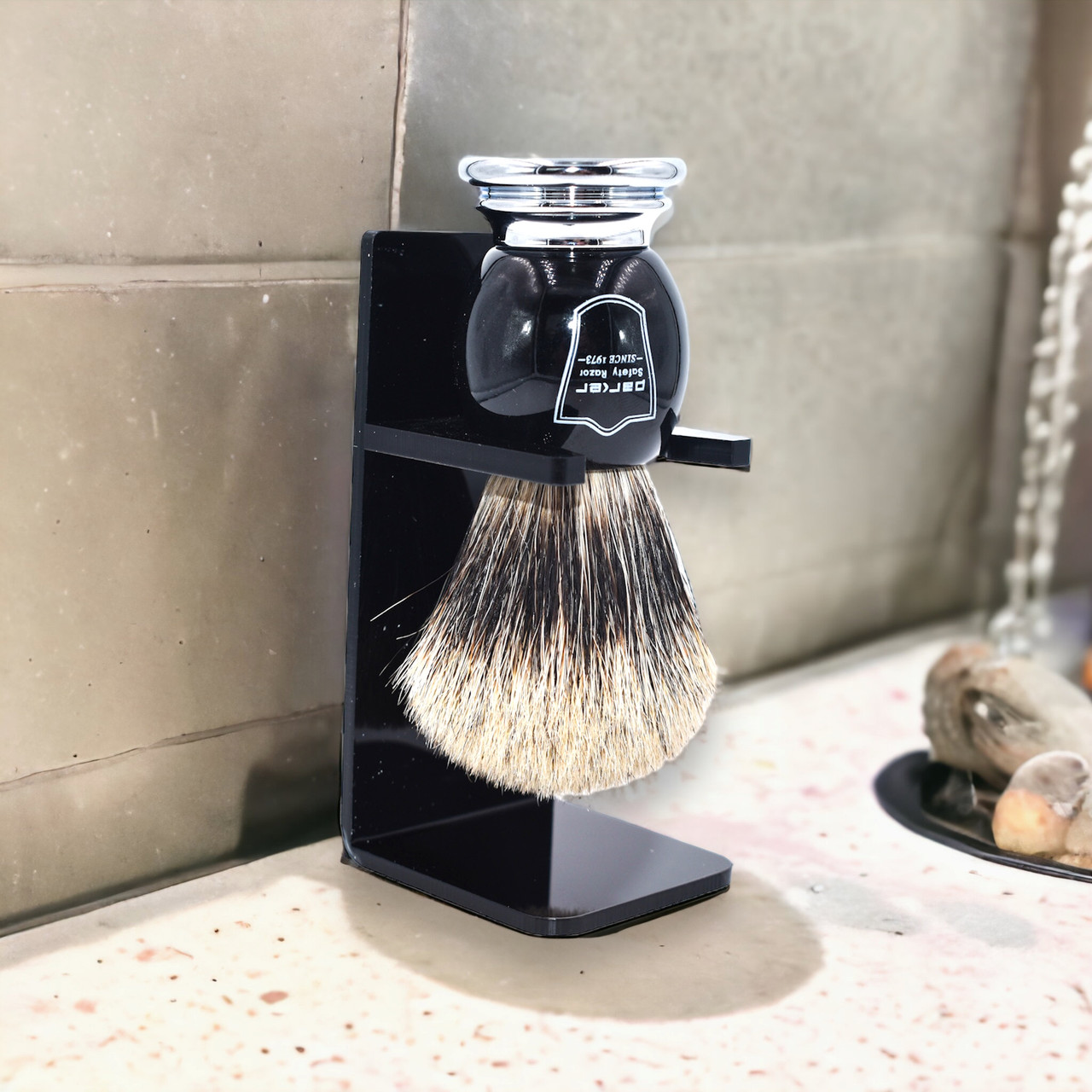 Black Resin Razor 3-Piece Shave Set | Pure Badger Brush, Stand