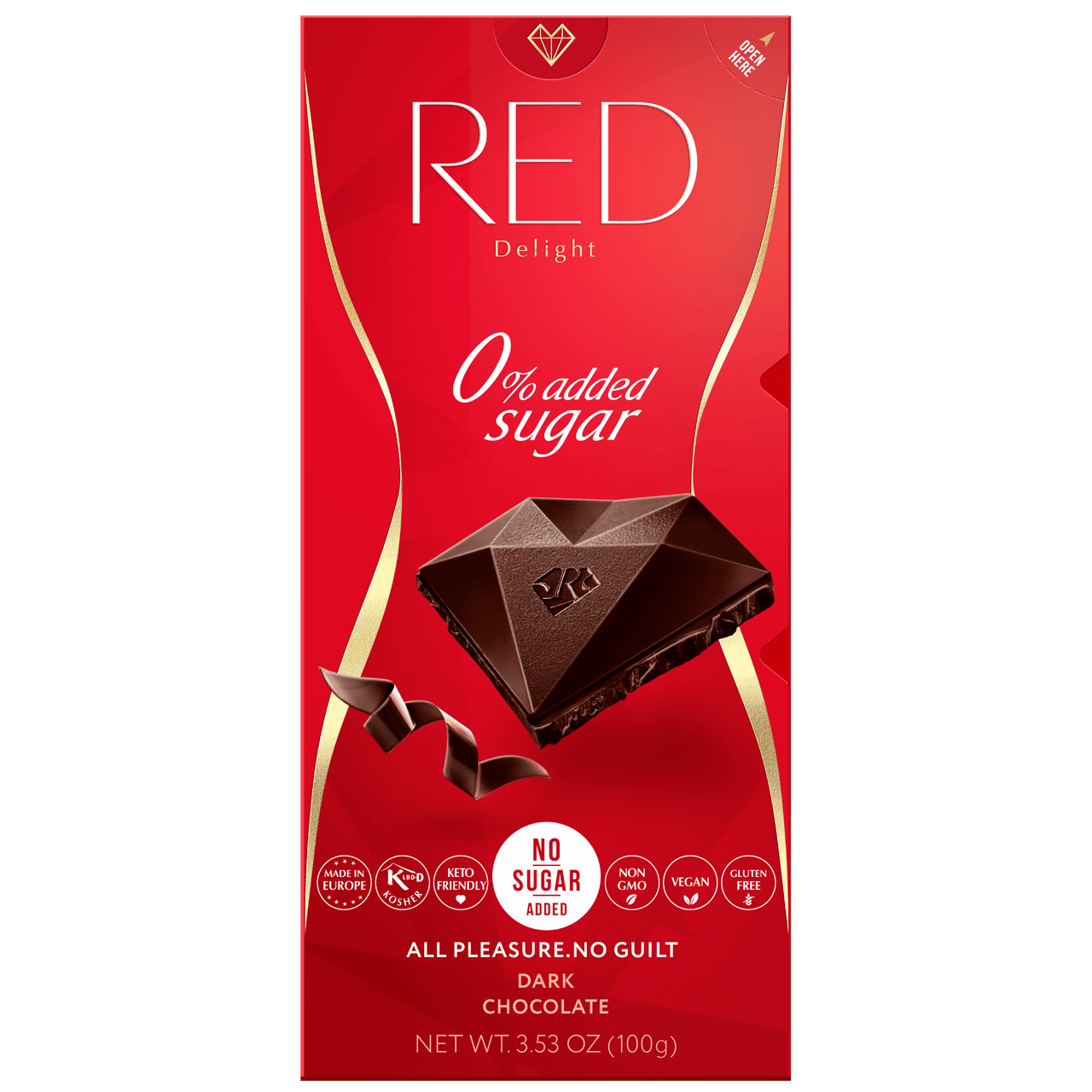 Red Chocolate 3.53 oz. No Sugar Added Dark Chocolate Candy Bar | Kitch'n
