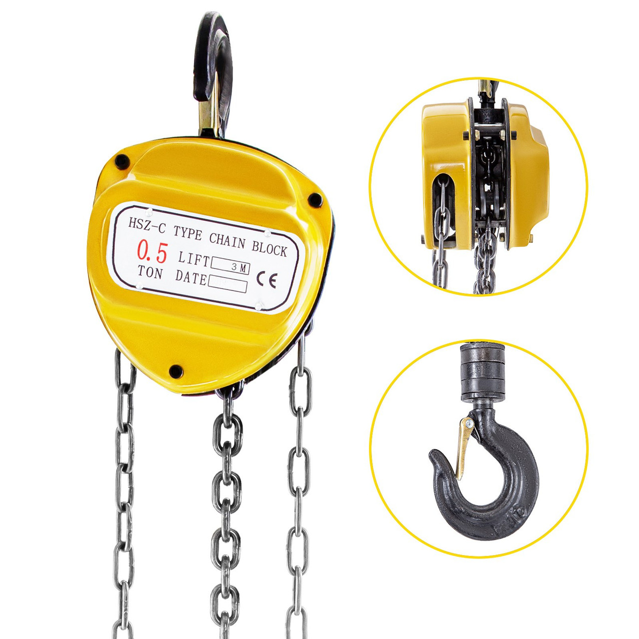 Chain Hoist Manual Chain Block 0.5 Ton 2 Hooks for Lifting Pulling ...