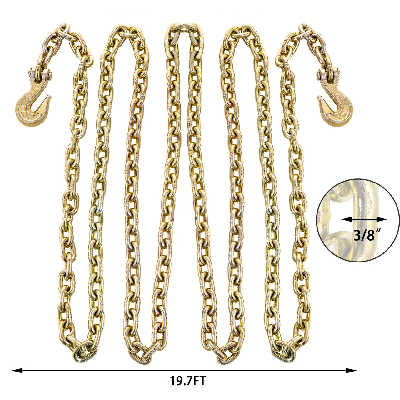 Tow Chain 3/8" 20' G70 2 Pack Tie Down Binder Chain Flatbed Truck Trailer