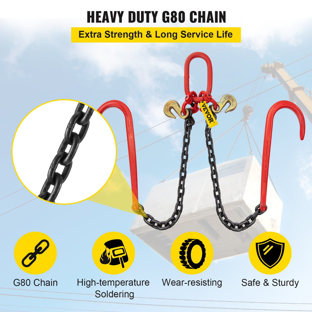 V Bridle Chain, 3/8 in x 2 ft Tow Chain Bridle, Grade 80 V-Bridle ...