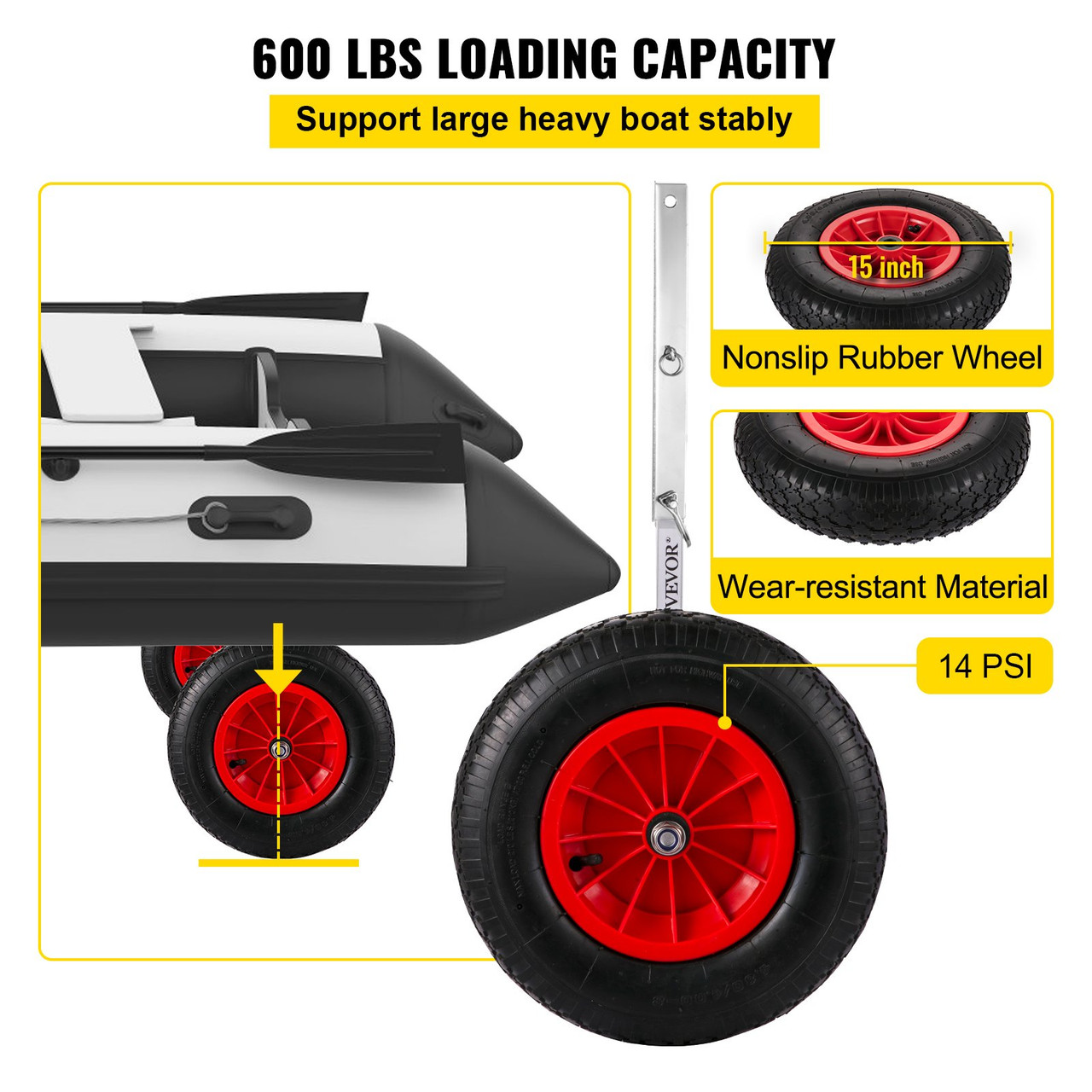 Boat Launching Wheels, 15" Boat Transom Launching Wheel, 600 LBS ...