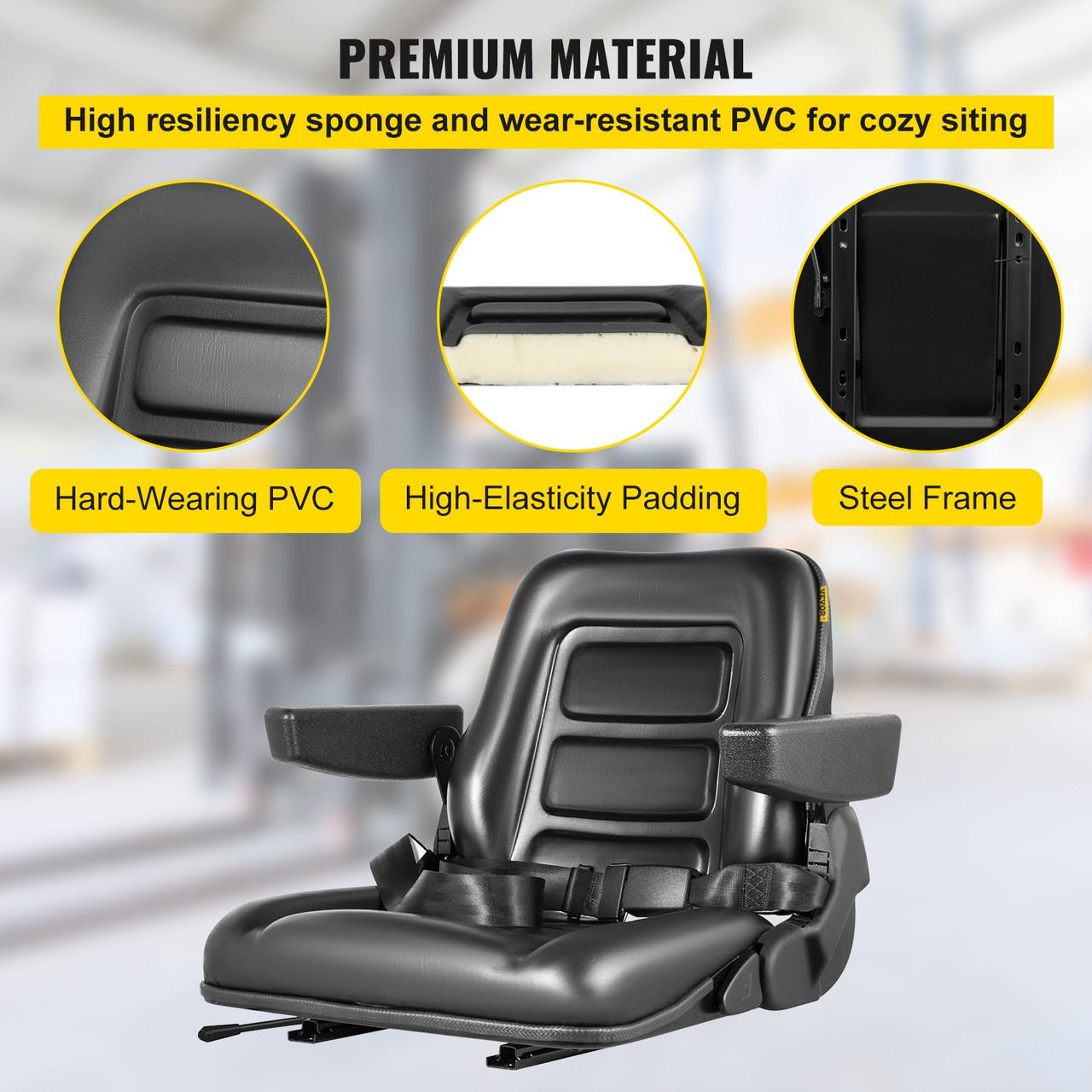 Universal Forklift Seat Black PVC Tractor Seat, 6"/150MM Adjustable ...