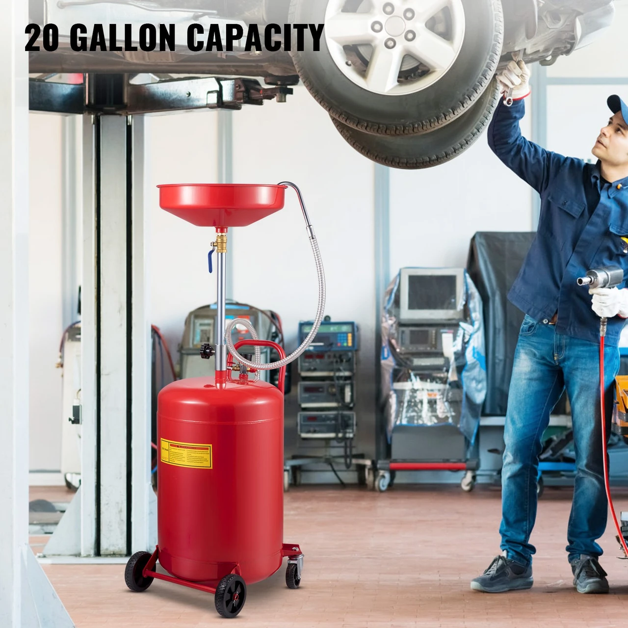 Waste Oil Drain Tank 20 Gallon Portable Oil Drain Air Operated Drainer ...