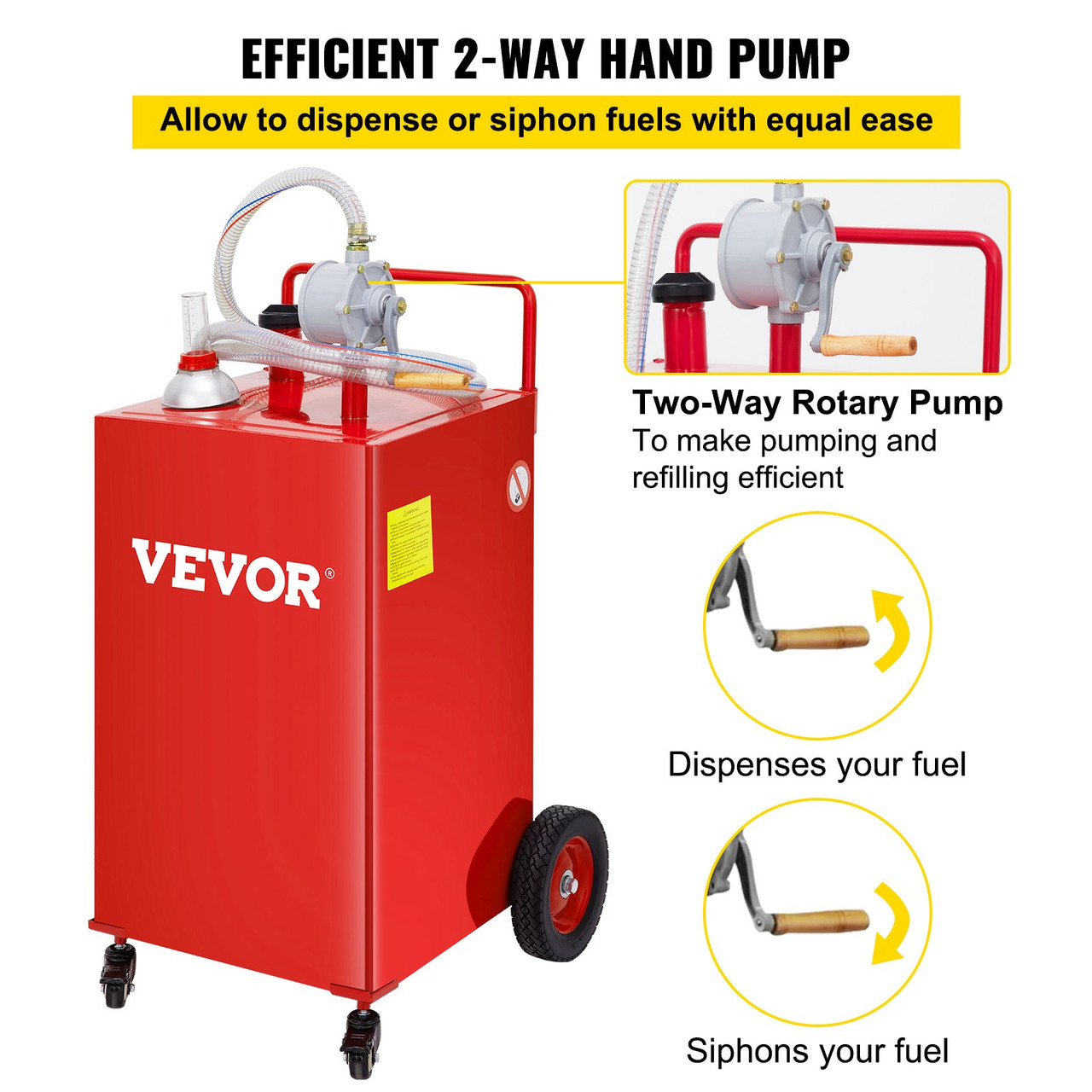 Fuel Caddy Fuel Storage Tank 30 Gallon 4 Wheels with Manuel Pump, Red