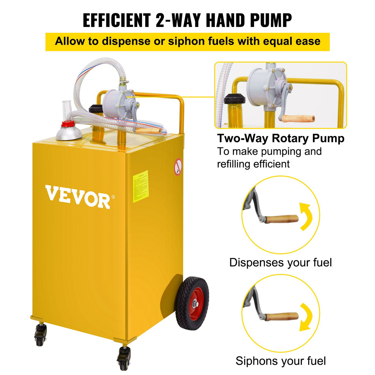Fuel Caddy Fuel Storage Tank 30 Gallon 4 Wheels with Manuel Pump, Yellow