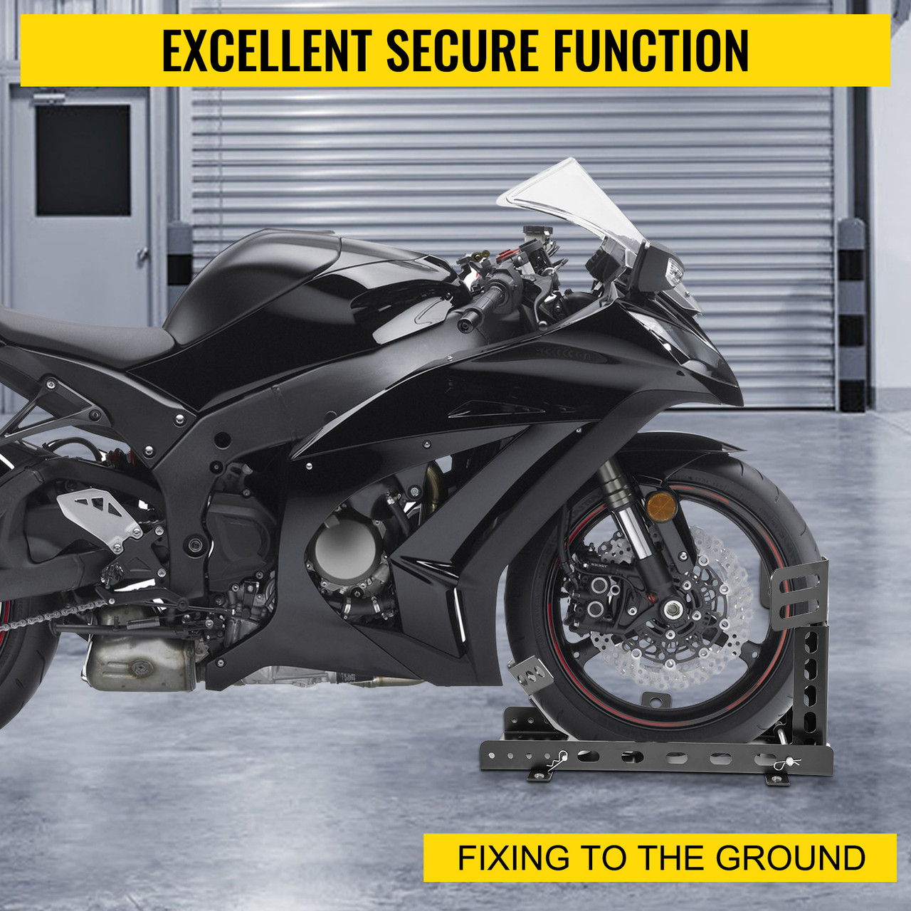 Motorcycle Front Tire Chock, 3000 lbs Heavy Duty Wheel Stand, Black ...