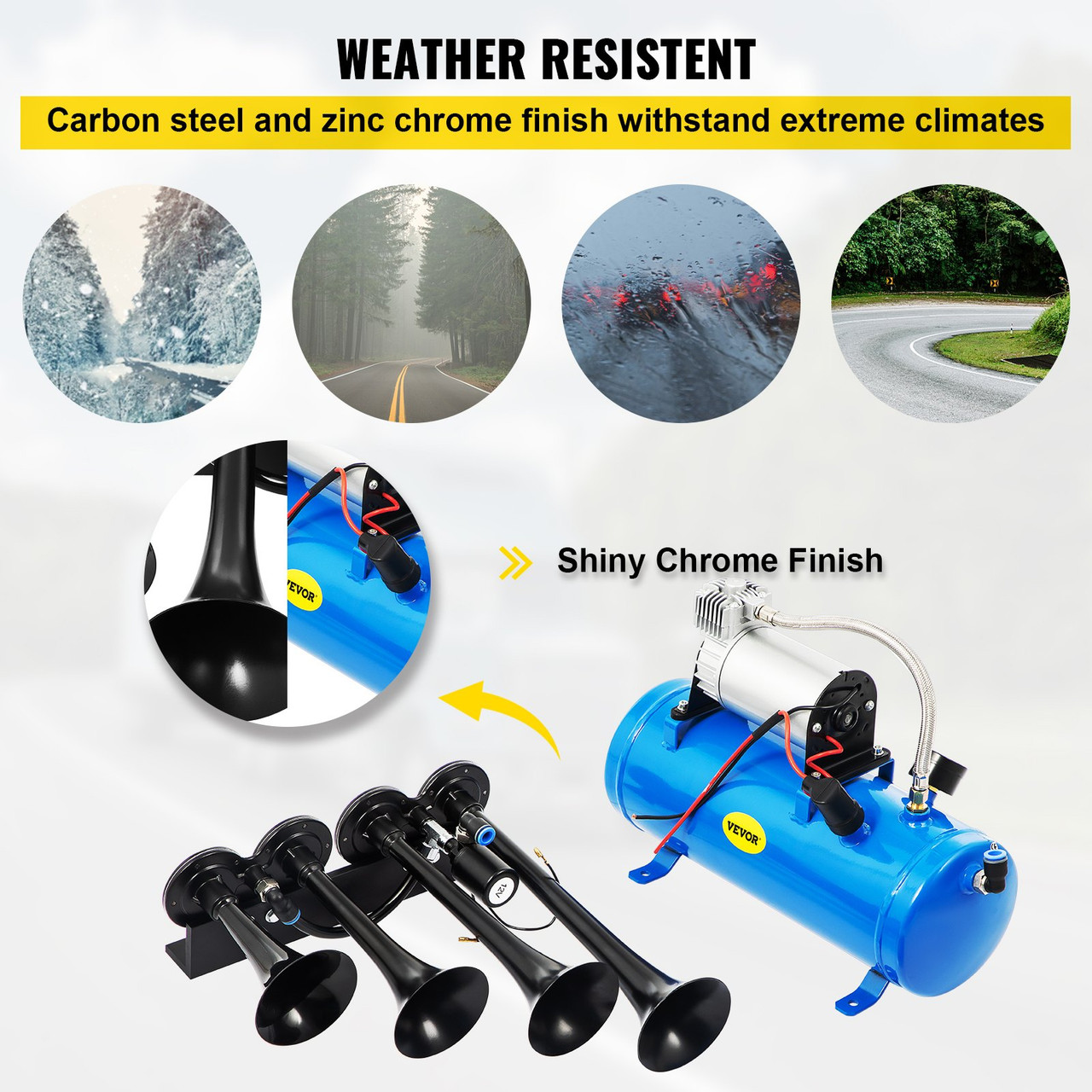Train Horn Kit 4 Trumpet 12V Train Air Horn 150 Decibels with 1.6 Gal ...