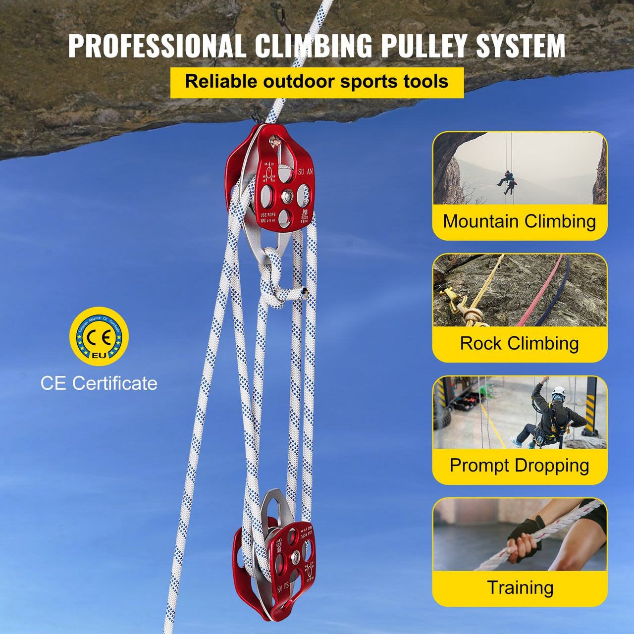Twin Sheave Block And Tackle 7500lb Pulley System 200 Feet 1/2 Double ...