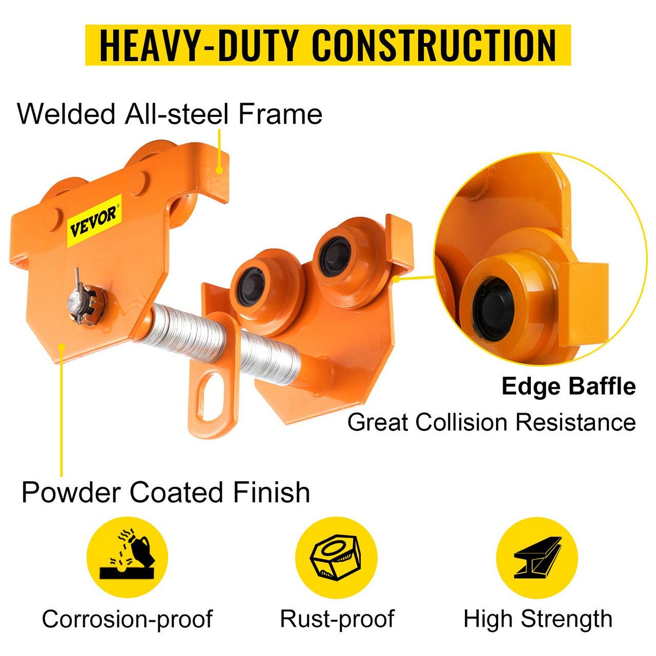 Push Beam Trolley I-Beam Trolley 4400LBS Hoist Winch Crane Lift Adjustable