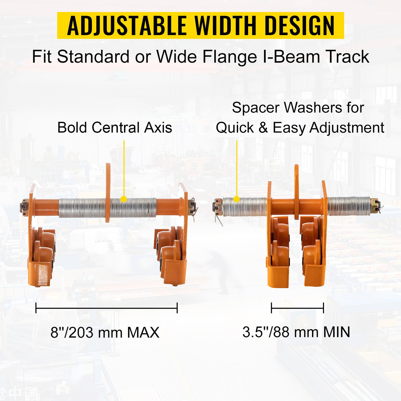 Push Beam Trolley I-Beam Trolley 4400LBS Hoist Winch Crane Lift Adjustable
