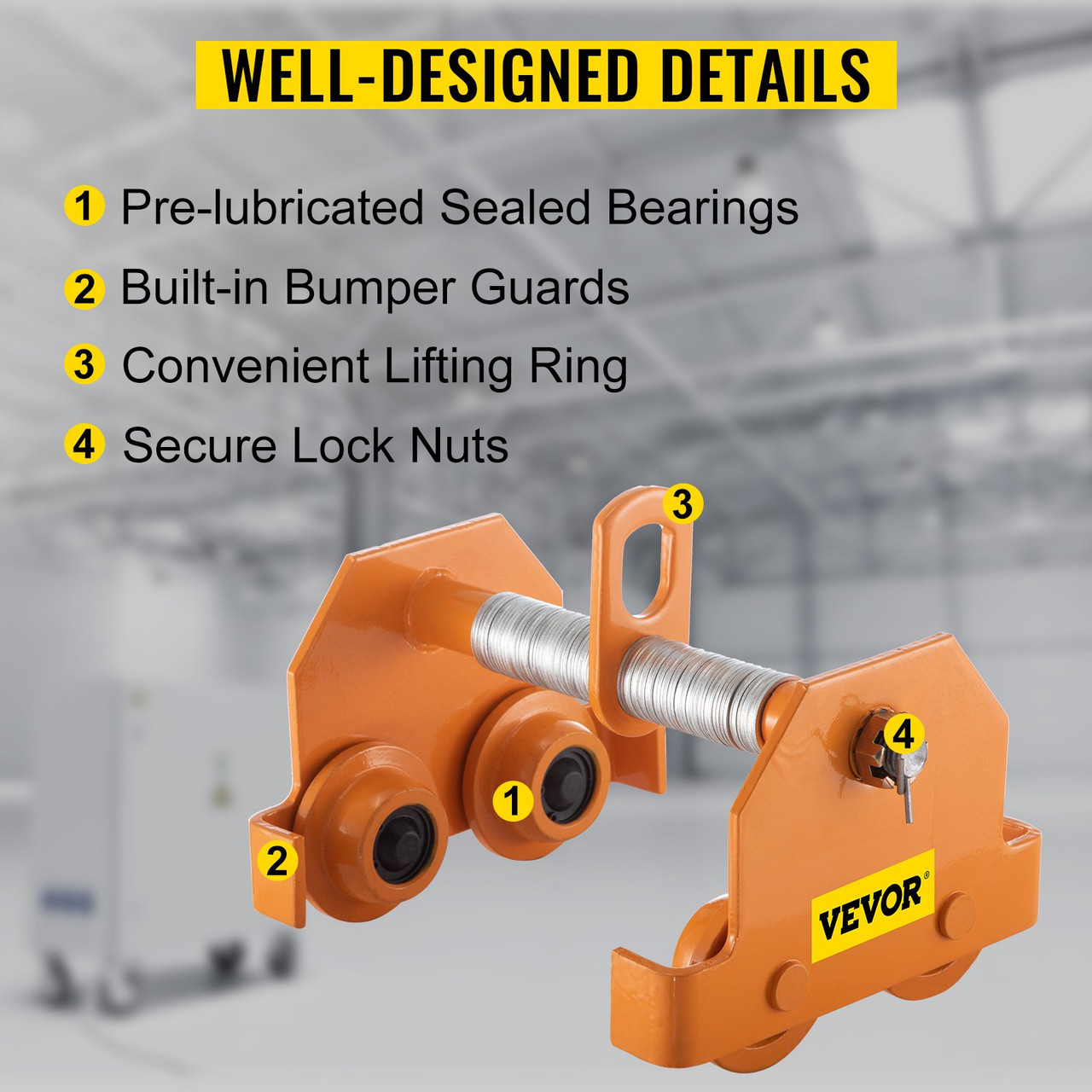 Push Beam Trolley I-Beam Trolley 2200LBS Hoist Winch Crane Lift Adjustable