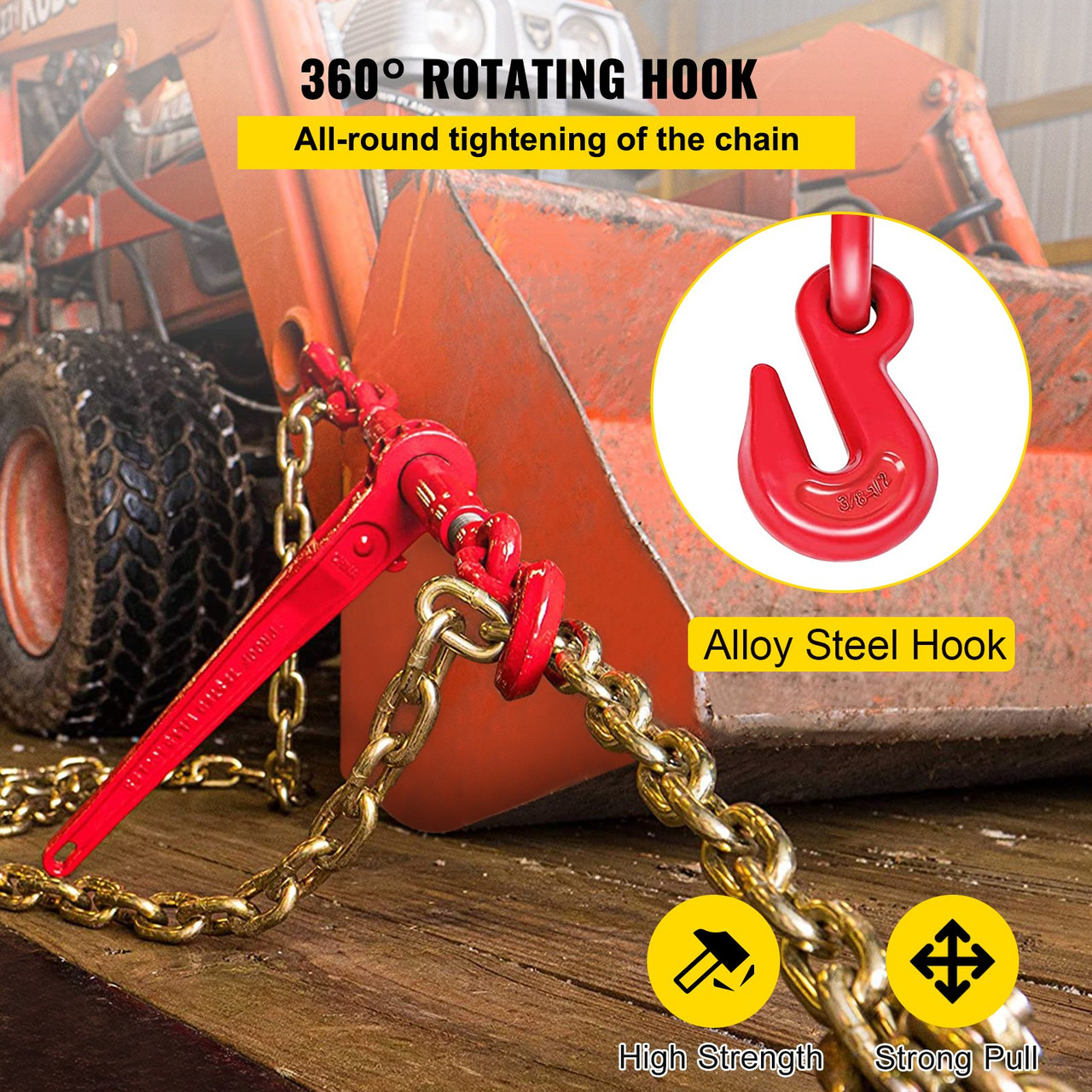 Chain Load Binder 5/16-3/8 inch Grade 80 Chain Binders Tie Down 4 Pieces