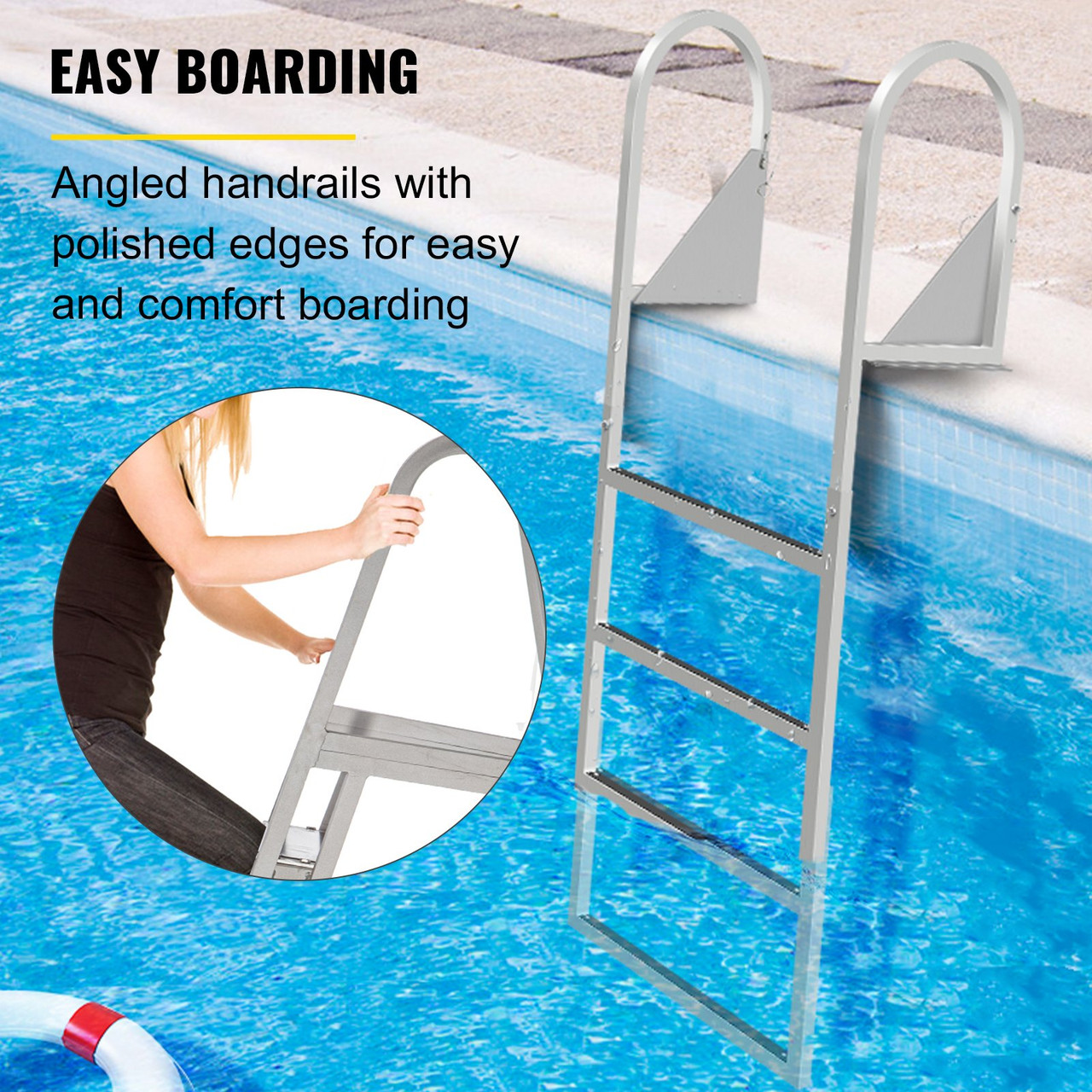 Aluminum Dock Ladder, Boat Dock Ladder 4 Steps Pontoon Ladder, Dock Stairs
