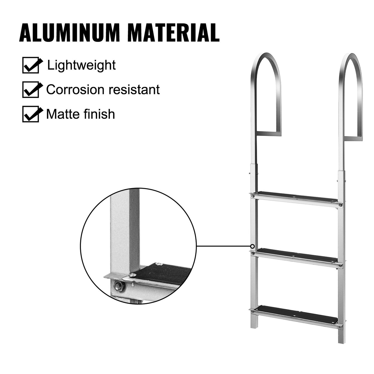 Dock Ladder with Rubber Mat, Pontoon Boat Ladder Aluminum 3 Step, Each ...