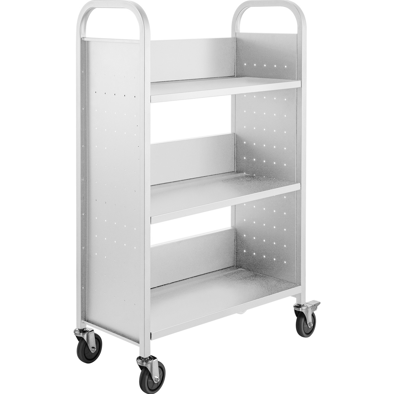 Book Cart Library Cart 200lb with Single Sided L-Shaped Sloped Shelves ...