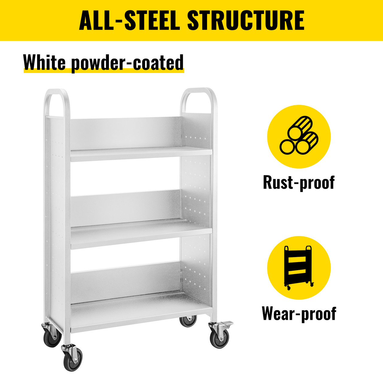 Book Cart Library Cart 200lb with Single Sided L-Shaped Sloped Shelves ...