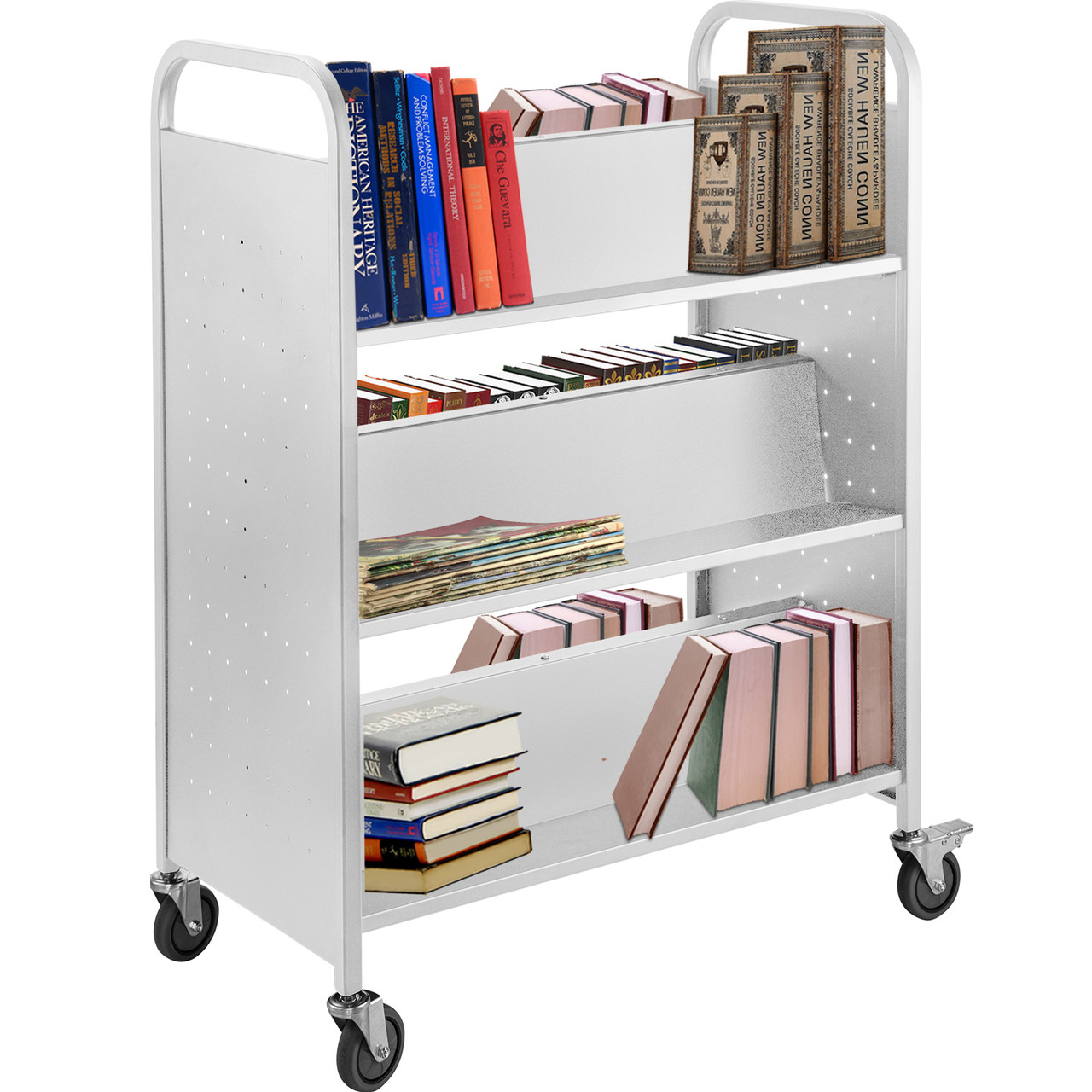Book Cart Library Cart 200lb with Double Sided W-Shaped Sloped Shelves ...
