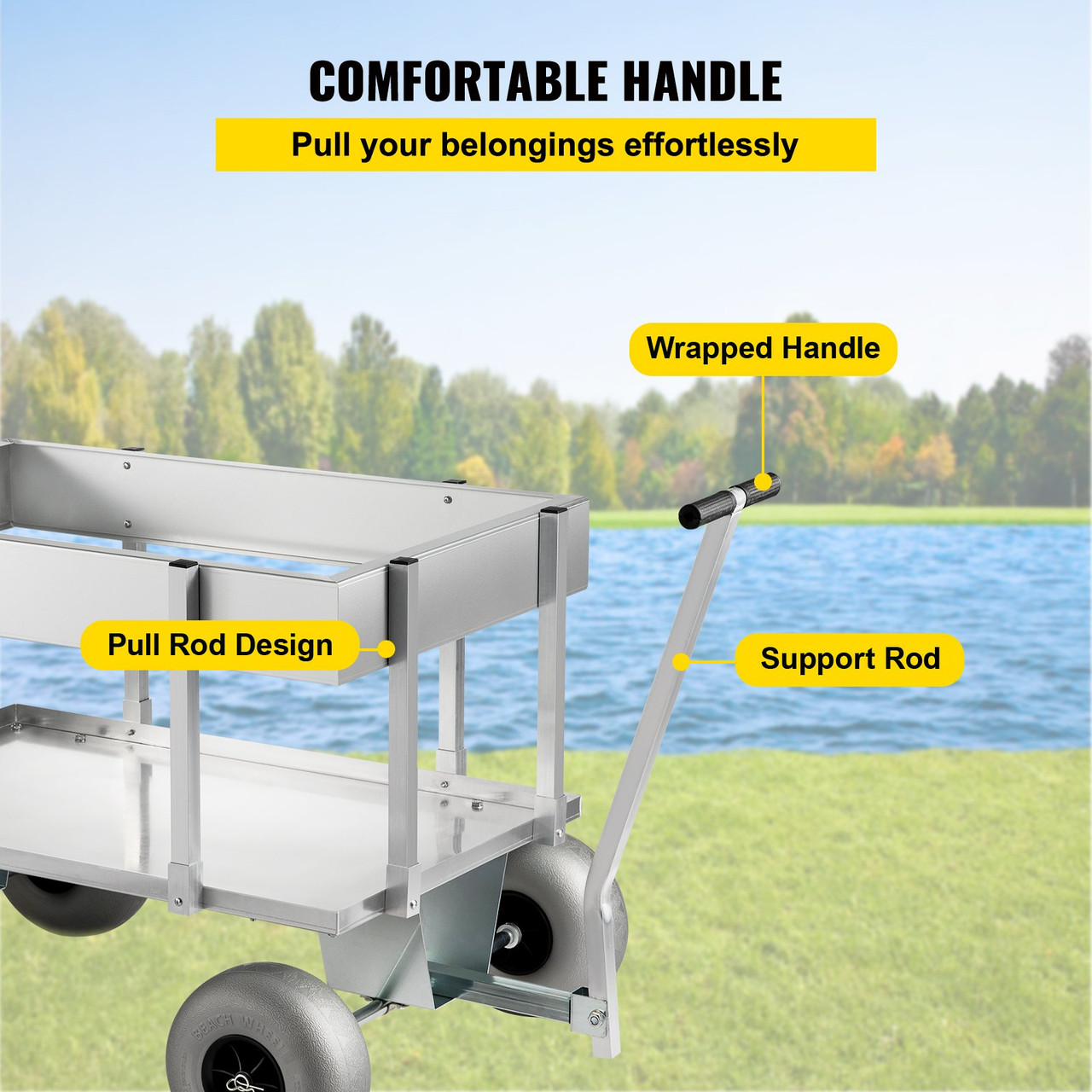 Beach Fishing Cart Fish & Marine Carts w/Balloon Tires for Sand 500lbs