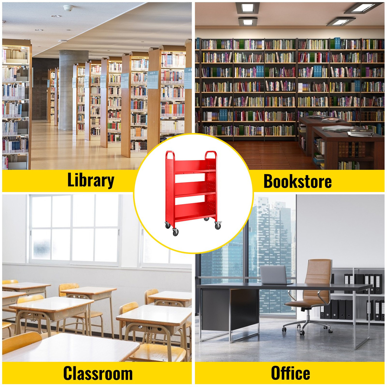 Book Cart Library Cart 200lb with Single Sided V-Shaped Sloped Shelves ...